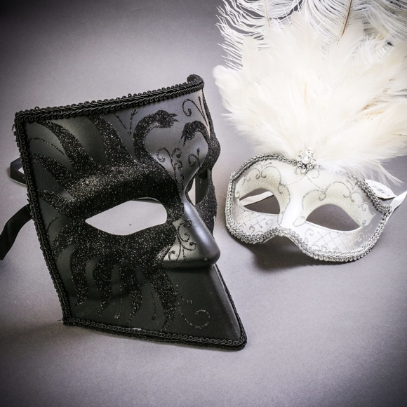 ILOVEMASKS | Accessories | Black Glitter Bauta Full Face W White ...